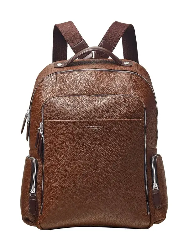 ASPINAL OF LONDON Pebble Leather Reporter Zipped Backpack - Brown