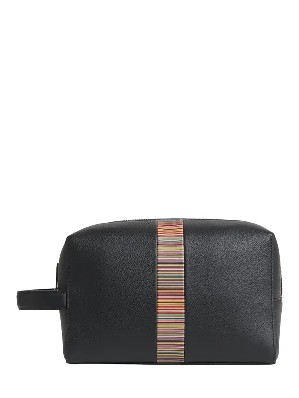 Paul Smith Leather Wash Bag With Signature Stripe - Black