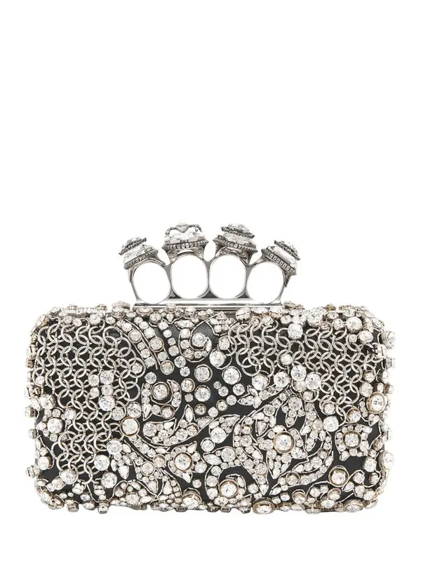 Alexander McQueen Embellished Skull Knuckle Clutch - Black
