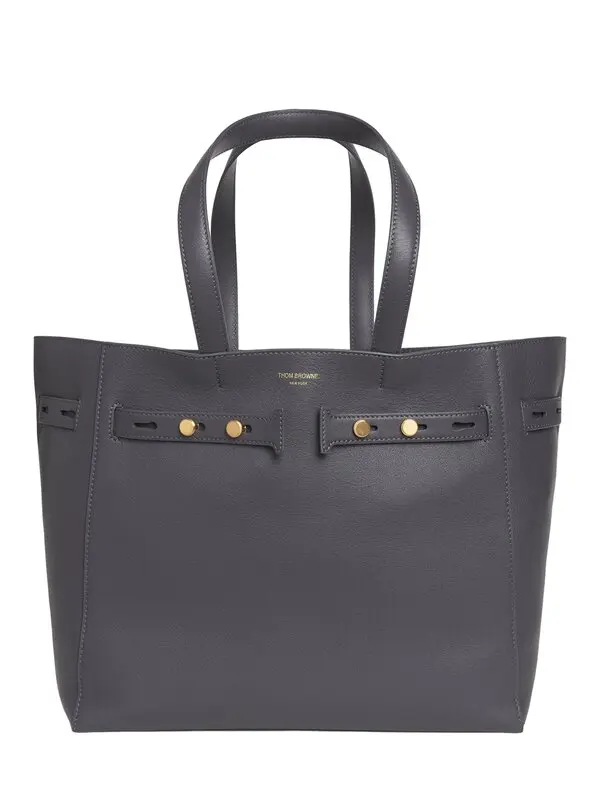 Thom Browne Leather Cabas Tote Bag - Grey