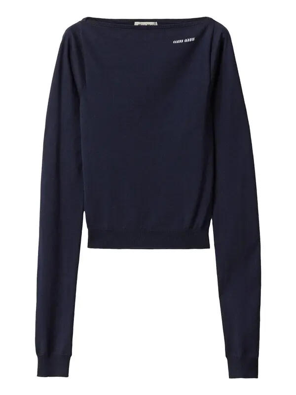 Miu Miu Fleece Wool Logo Sweater - Blue