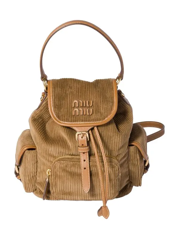 Miu Miu Medium Corduroy Leather-trimmed Backpack - Brown