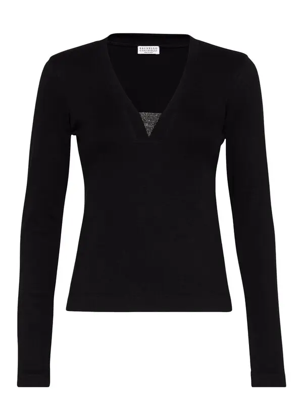 Brunello Cucinelli Stretch-cotton T-shirt With Monili Detail - Black
