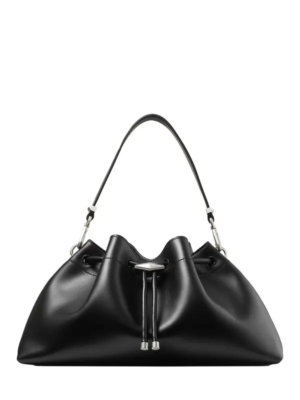 JIMMY CHOO Medium Leather Cinch Bucket Bag - Black