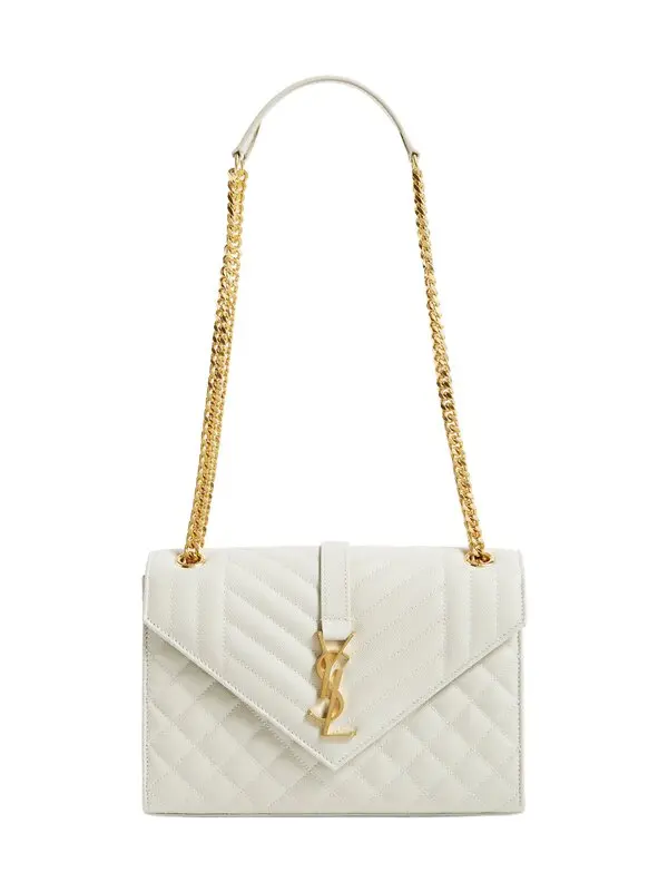 Saint Laurent Medium Envelope Matelassé Shoulder Bag - White