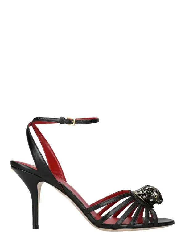 Valentino Garavani Leather Panthea Heeled Sandals 85 - Black