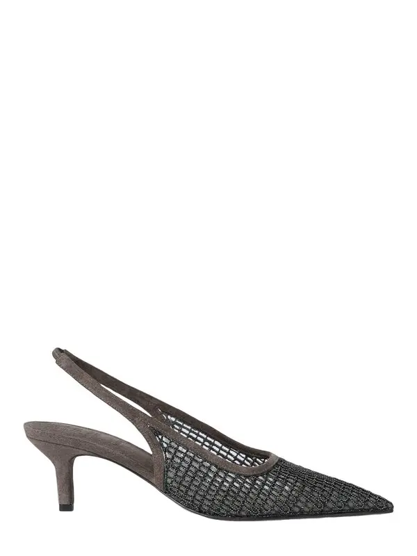Brunello Cucinelli Suede Slingback Pumps With Monili Embroidery - Brown