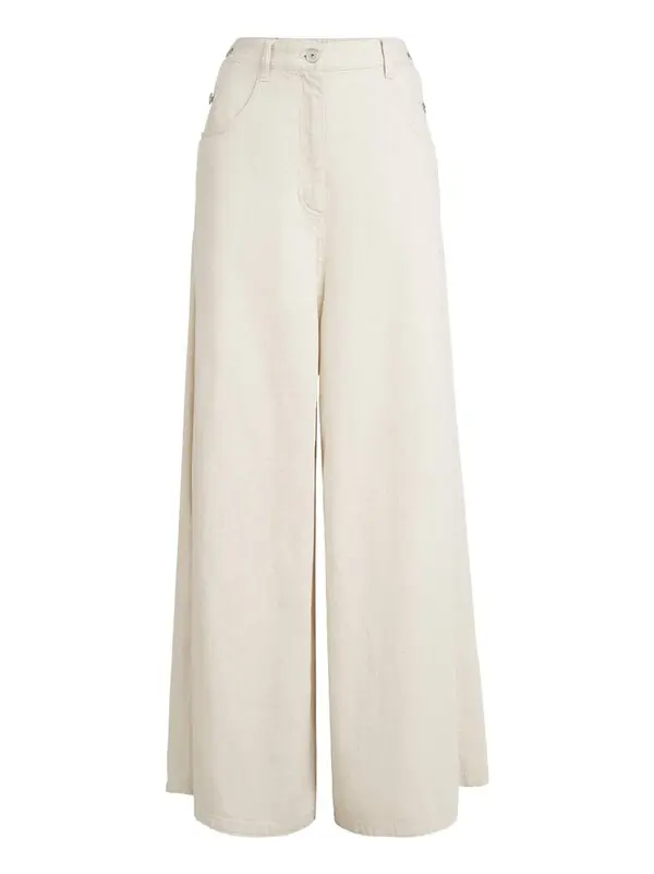 Brunello Cucinelli Cotton-linen Wide-leg Trousers - Beige