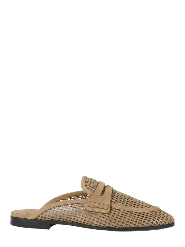 Brunello Cucinelli Leather Perforated Slippers - Brown