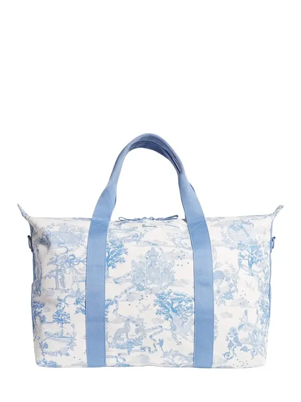 Harrods Toile Packable Overnight Bag And Pouch Set - Blue
