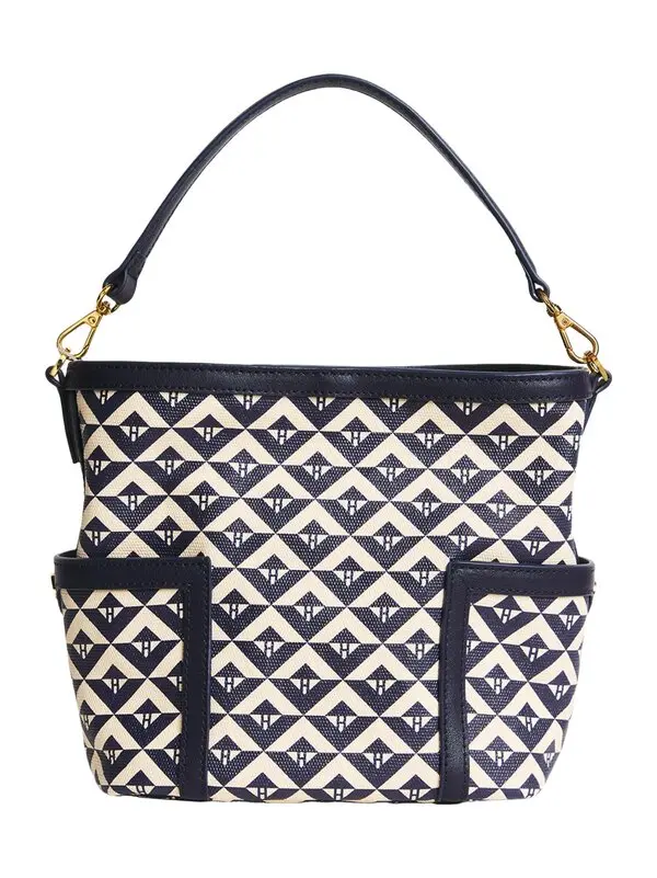 Harrods Coated Canvas Geometric Bucket Bag - Navy