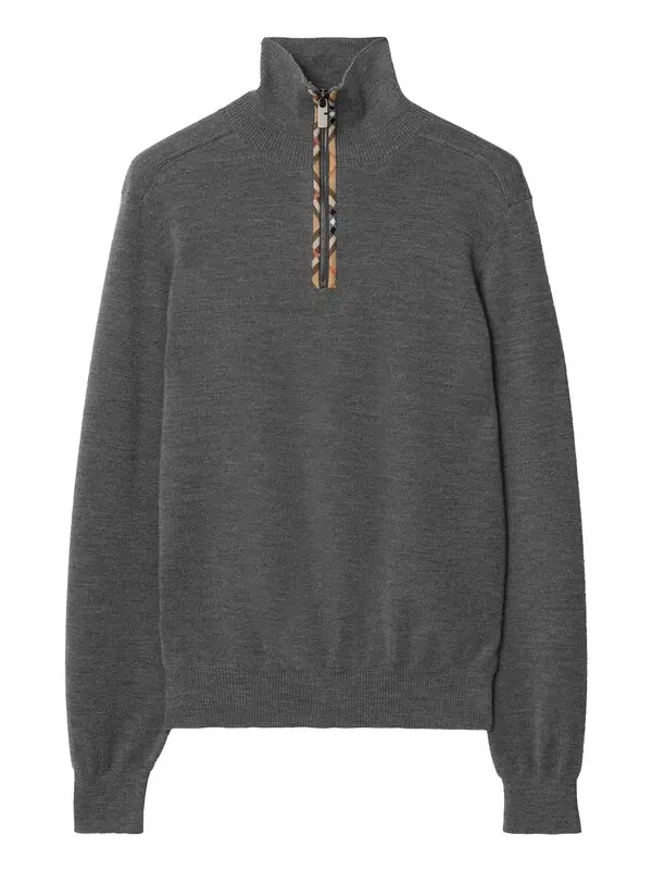Burberry Wool Check-trim Sweater - Grey