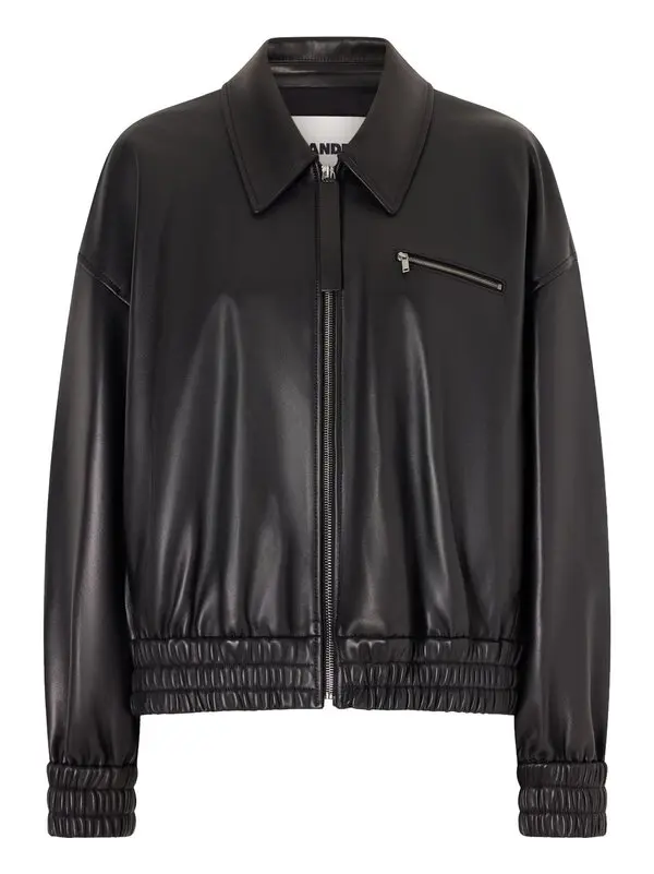 JIL SANDER Leather Bomber Jacket - Black