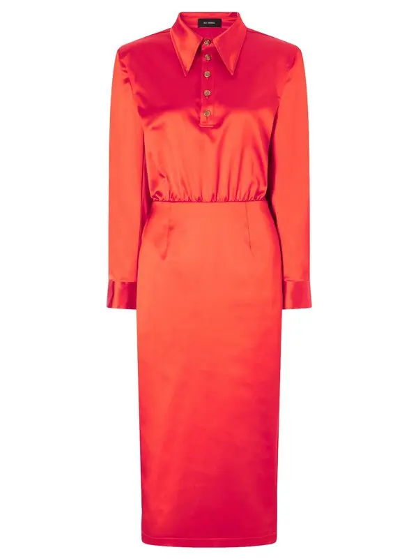 WILLY CHAVARRIA Satin Midi Shirt Dress - Red