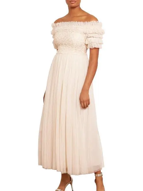 NEEDLE & THREAD Midsummer Lace Off Shoulder Ankle Gown - Cream