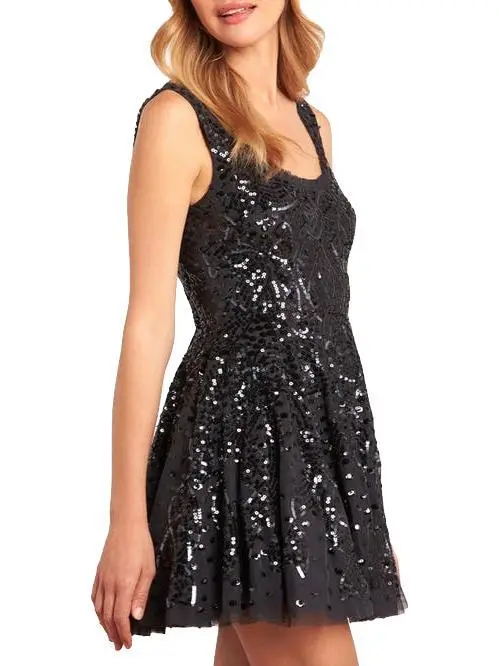 NEEDLE & THREAD Sequin Ribbon Mini Dress - Graphite
