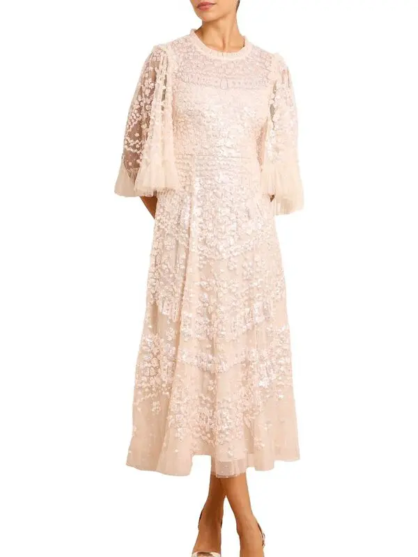 NEEDLE & THREAD Sequin Ballerina Dress - Cream/dusk Pink