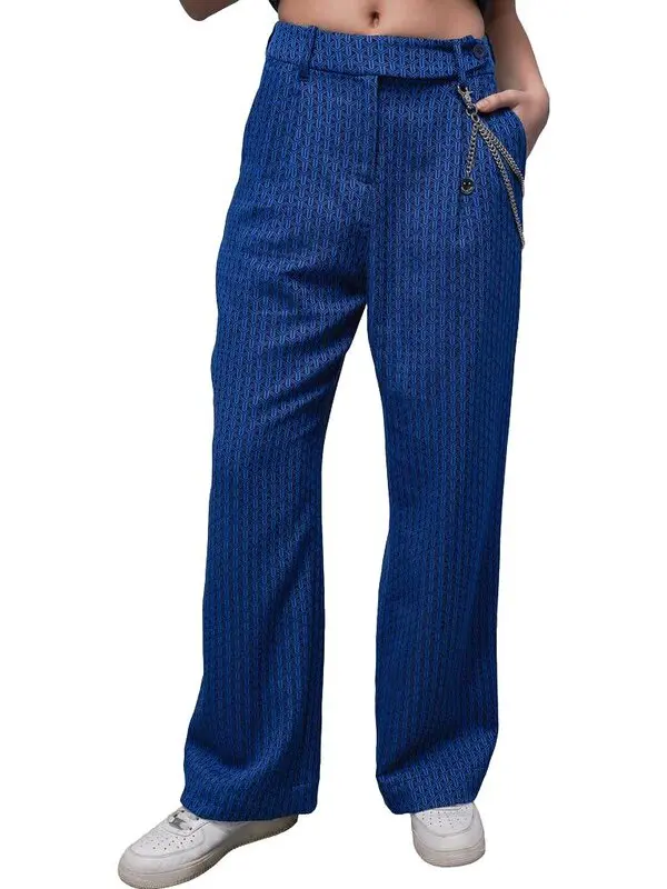 WILDFANG Empower Jacquard Wide Leg Trousers - Cobalt Blue