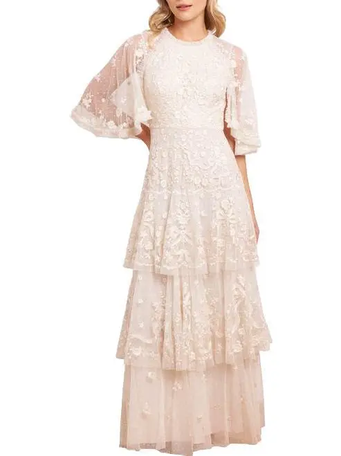 NEEDLE & THREAD Bonnie Bow Lace Gown - Cream/cream