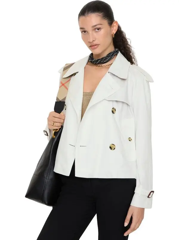 Burberry Cropped Tropical Gabardine Mayfair Trench Jacket - Cotton White