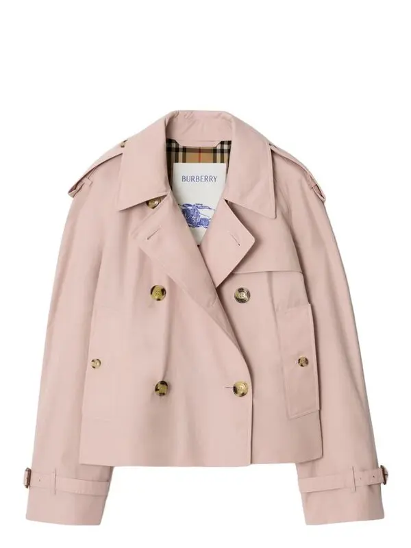 Burberry Cropped Tropical Gabardine Mayfair Trench Jacket - Pale Sugar Pink