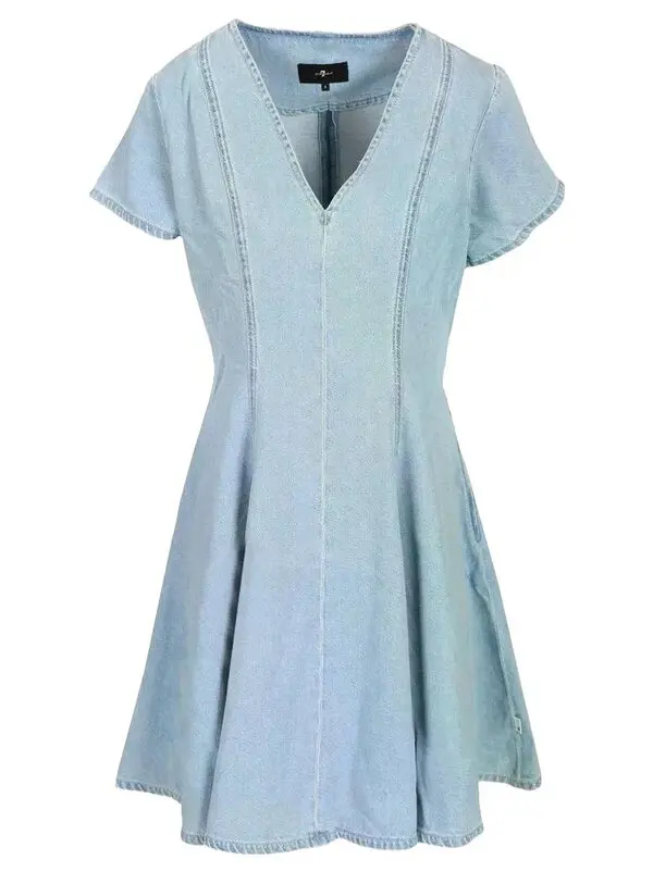 7 For All Mankind Puff-sleeve Denim Mini Dress - Blue