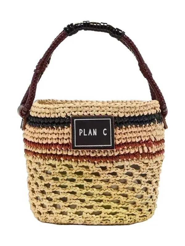 Plan C Woven Bucket Bag With Logo Patch - Neutrals