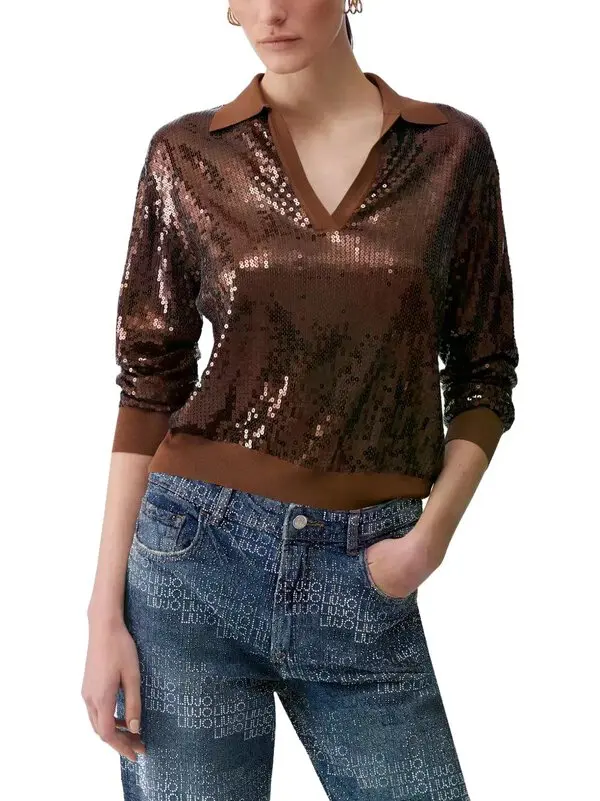 Liu Jo V-neck Embellished Sweater - Brown