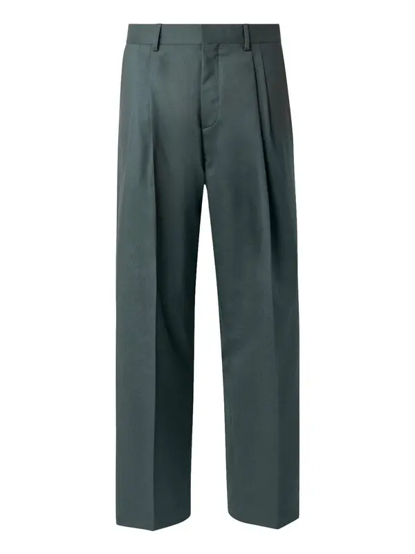 Mr P. Wide-leg Pleated Wool Suit Trousers - Green