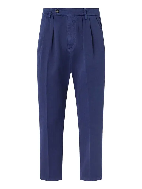 Massimo Alba Stan Tapered Pleated Herringbone Cotton Trousers - Blue