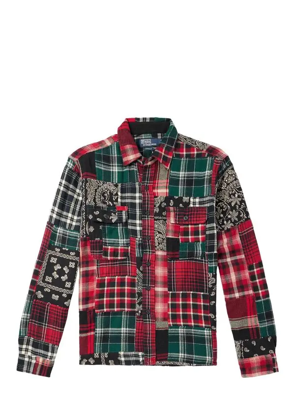 Polo Ralph Lauren Patchwork Checked Cotton-flannel And Paisley-print Poplin Shirt - Red