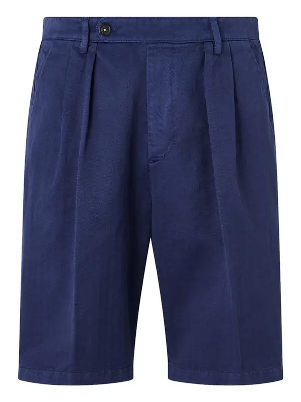 Massimo Alba Cliff Straight-leg Pleated Herringbone Cotton Bermuda Shorts - Blue