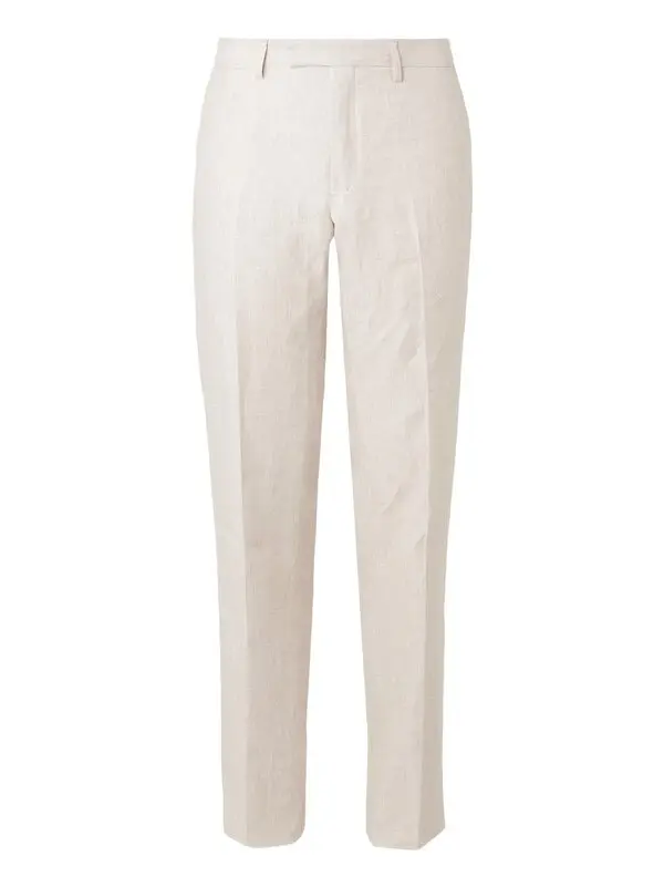 Mr P. Straight-leg Houndstooth Linen Trousers - Neutrals