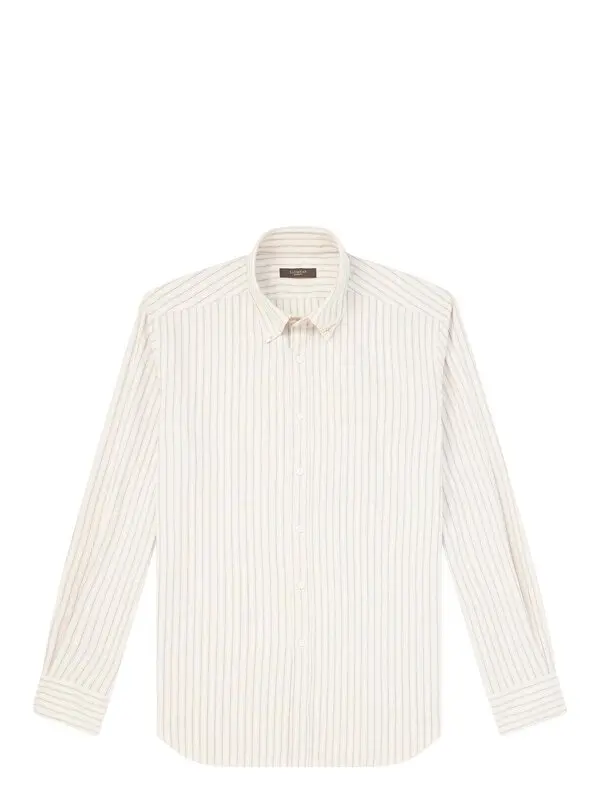 SLOWEAR Glanshirt Button-down Collar Striped Organic Cotton Oxford Shirt - Neutrals