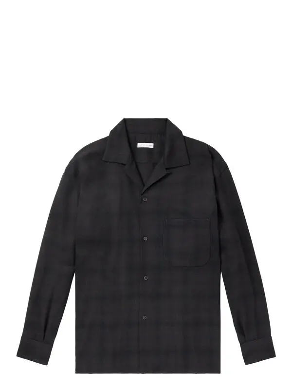 KAPTAIN SUNSHINE Convertible-collar Checked Wool-twill Shirt - Gray