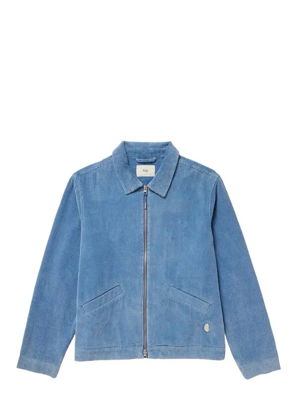 Folk Signal Embroidered Cotton-corduroy Blouson Jacket - Blue