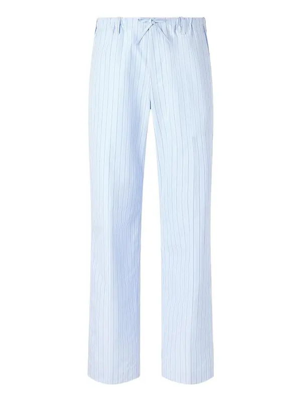 Dries Van Noten Straight-leg Striped Cotton-poplin Drawstring Trousers - Blue