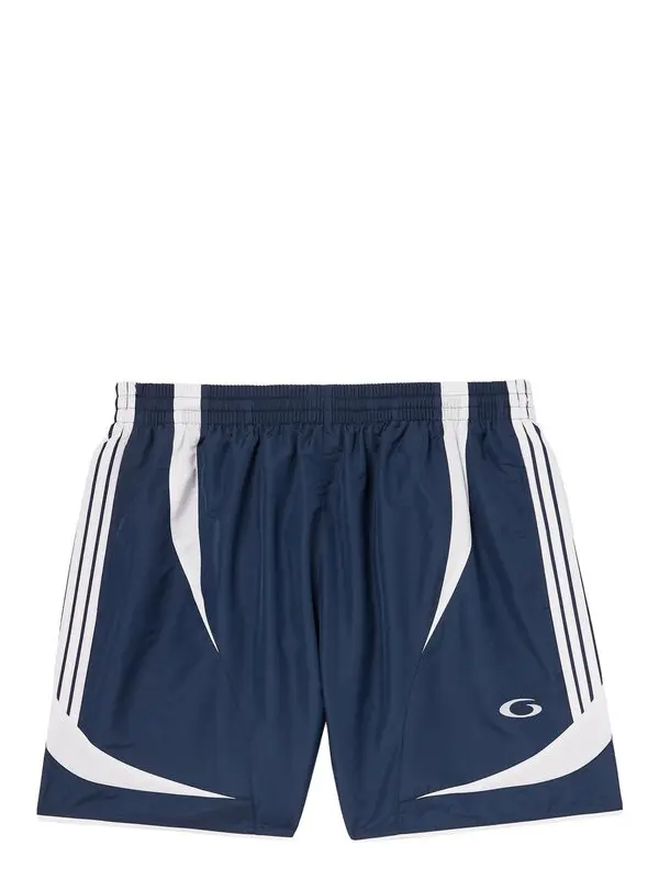 Balenciaga Straight-leg Embroidered Striped Swim Shorts - Blue