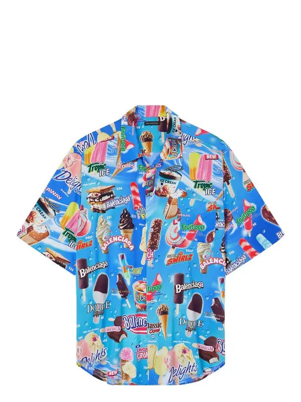 Balenciaga Sweet Treat Minimal Oversized Printed Poplin Shirt - Blue