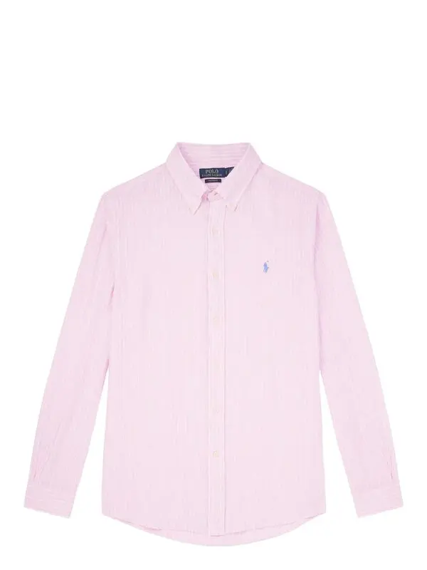 Polo Ralph Lauren Button-down Collar Logo-embroidered Striped Cotton Shirt - Pink