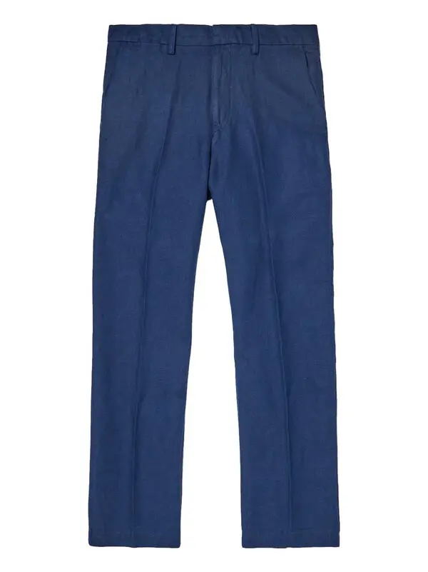 Polo Ralph Lauren Straight-leg Linen And Cotton-blend Trousers - Blue