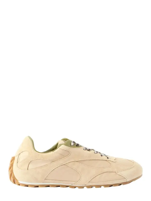 Bottega Veneta Orbit Leather And Shell-trimmed Suede Sneakers - Green