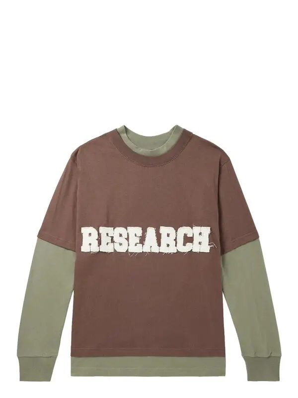 KARTIK RESEARCH Research Logo-appliquéd Layered Cotton-jersey T-shirt - Brown