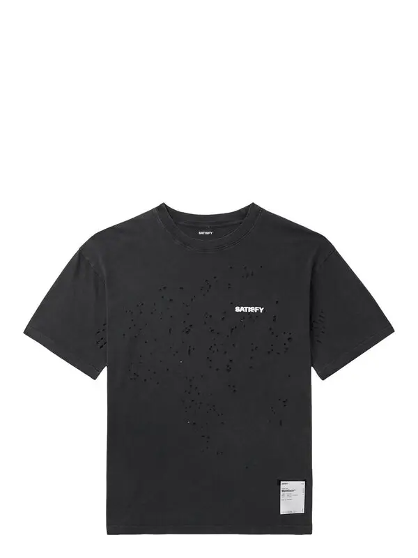 Satisfy Logo-print Distressed Mothtech™ Cotton-jersey T-shirt - Black