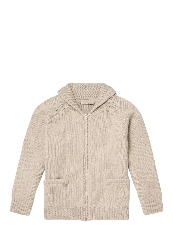 FRIZMWORKS Shawl-collar Wool-blend Zip-up Cardigan - Neutrals