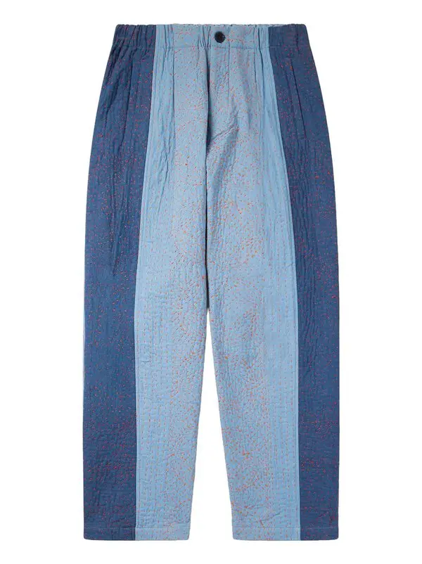 KARDO Taka Straight-leg Embroidered Cotton Trousers - Blue