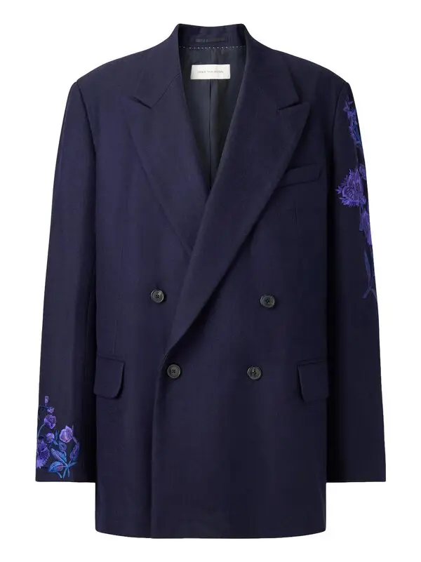 Dries Van Noten Double-breasted Embroidered Wool-flannel Blazer - Blue