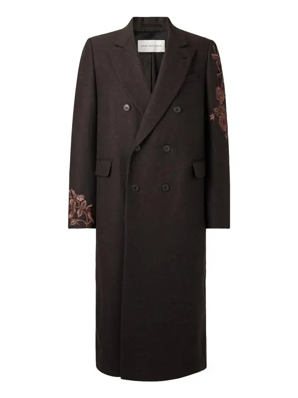 Dries Van Noten Double-breasted Embroidered Wool-flannel Coat - Brown