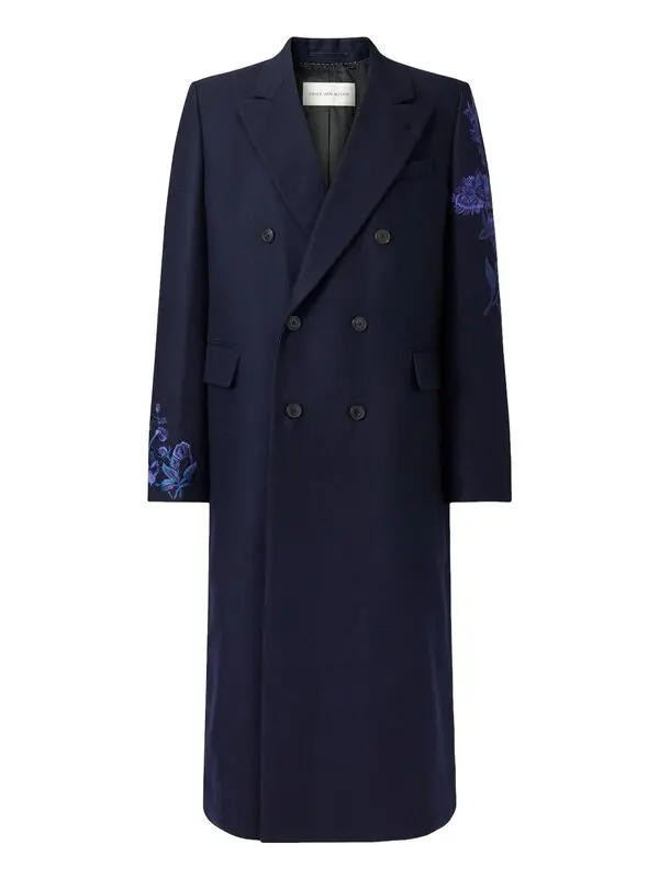 Dries Van Noten Double-breasted Embroidered Wool-flannel Coat - Blue
