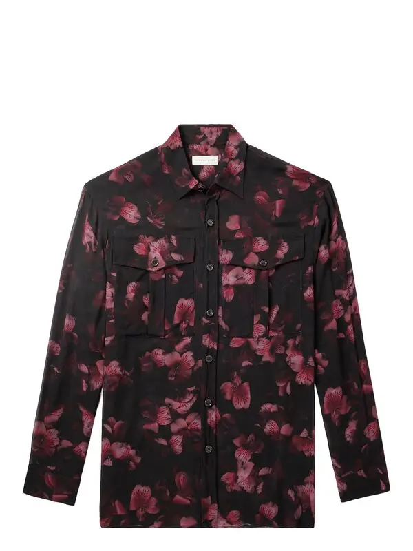 Dries Van Noten Floral-print Crepe Shirt - Black